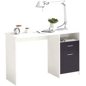 FMD Bureau jackson - D&eacute;cor blanc P/noir - L123 x H76,5 x P50 cm - Fabriqu&eacute; en Allemagne