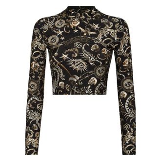 Philipp Plein Femme, Tops, Multicolore, Taille: 42 FR Long Sleeve Crop Top Scorpion
