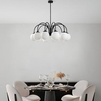 Opviq Elegant Black Chandelier, Metal Body, 75 cm Diameter, 60-80 cm Height | 10 x E27 Socket, Max 40W | Stylish Lighting for Modern Homes, IP20 Rated