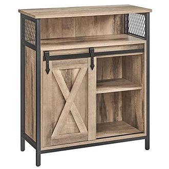 Vasagle Sideboard, Küchenschrank, Aufbewahrungsschrank, mit Schiebetür, 30 x 70 x 80 cm, verstellbare Ablage, offenes Fach, Landhausstil, für Wohnzimmer, eich