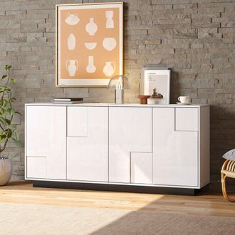 Generic Sideboard f&uuml;r Salon wei&szlig; und schwarz 160 cm - Brillantes Sortiment an 4 Anschl&uuml;ssen (160 x 37 x 75,5 cm), Design mit gro&szlig;er Fl&auml;che und