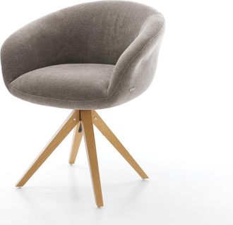 DELIFE Drehstuhl Vinka-Flex mit Armlehnen Strukturstoff Soft Taupe Holzgestell kantig Natur 360&deg; drehbar Taschenfederkern, Esszimmerst&uuml;hle