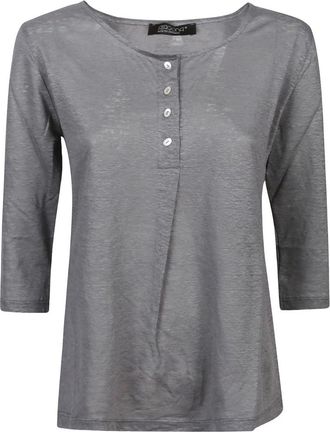 Aragona Femme, Blouses et Chemises, Gris, Taille: 44 FR Linen Henley Sweater