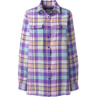 Lands End Leinen-Hemdbluse im Worker-Stil, Damen, Gr&ouml;&szlig;e:36-38 regular, Lila, Leinen, by Lands End