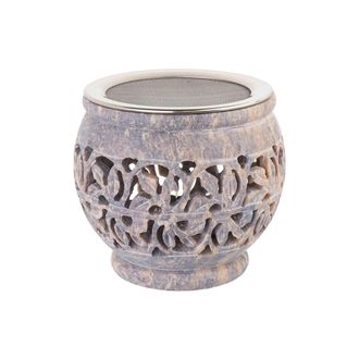 NKlaus R&auml;ucherst&ouml;vchen 9x9cm - rundes Speckstein-St&ouml;vchen mit umlaufender Gravur & R&auml;uchersieb, f&uuml;r Harze, Kr&auml;uter, Rituale & Meditation 16691