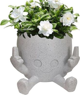 Generic Pot de fleurs souriant avec doigts du milieu, pots de fleurs pour grasses, pot de fleurs, pot de fleurs en r&eacute;sine, pot de fleurs succulentes, d&eacute;corati