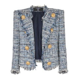 Balmain Femme, Vestes, Bleu, Taille: 36 FR Spencer 8 boutons bord &agrave; bord en tweed