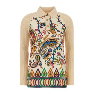 Etro Femme, Tops, Beige, Taille: 36 FR Polo &agrave; Manches Longues en Maille de Coton avec Insert en Soie
