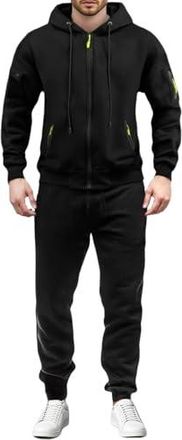 Generic Ensemble complet de sport 2026 pour homme - Couleur unie - Sweat &agrave; capuche multi-fermeture &eacute;clair avec pantalon de jogging - Automne - Deux pi&egrave;ces - V