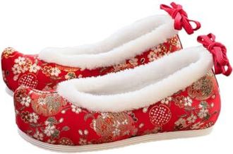 Valiclud Chaussures Plates Brod&eacute;es Style Chinois Int&eacute;rieurement Compens&eacute;es en Tissu, Coton, Rouges, Femme, Costume Hanfu, Taille 39, Confort L&eacute;ger Et Motif Tra