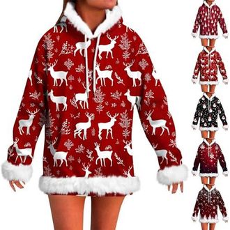 Generic HUIFUAO Sweat à capuche de Noël amusant pour femme, motif sapin de Noël, renne, bonhomme de neige, grande taille, tenue de Noël à manches longues, bor