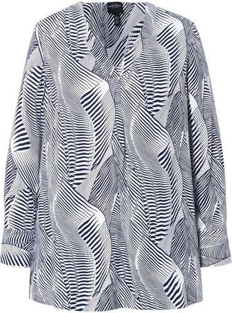 Ulla Popken Druckbluse Tunika Satin V-Ausschnitt Zierfalte Langarm