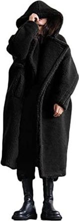 ORANDESIGNE Veste Femme Long Manteau Capuche Laine épais Hiver à Manches Longues Cardigan à Capuche Pardessus Col Revers Classique Manteaux Blouson Parka Outwear 