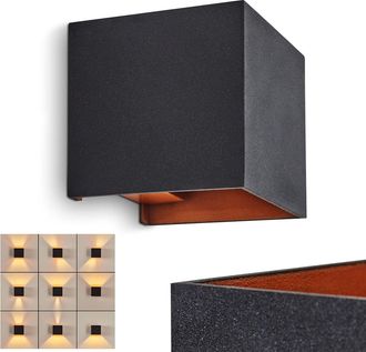 HOFSTEIN Wandleuchte Badajoz, moderne Wandlampe aus Metall, Schwarz/Kupferfarben, eckige Leuchte mit verschiedenen Lichteffekten durch verstellbaren Schirm, Up