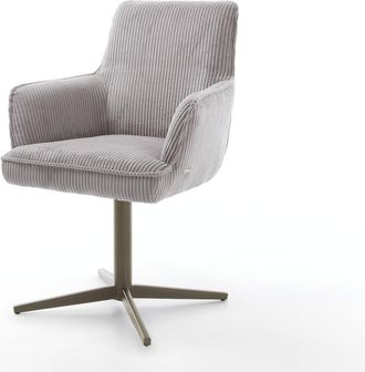 DELIFE Drehstuhl Heira-Flex mit Armlehnen Cord Silbergrau Fußkreuz Effektfinish Titan 360° drehbar Taschenfederkern, Esszimmerstühle