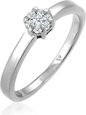Elli Ringe - Ring Verlobung Diamant 0.12 ct. Luxuriös 585 Weißg - Gr. 52 MM - in Silber - für Damen