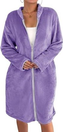 ORANDESIGNE Peignoir de Bain Femme Court Robe de Chambre Polaire Peignoir Polaire Peignoirs Hiver Robe Peluche avec Fermeture &eacute;clair B Violet XL