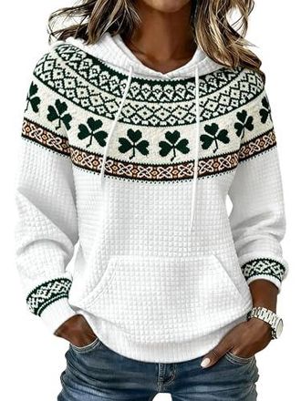 Generic Sweat &agrave; capuche pour la Saint-Patrick pour femme Motif tr&egrave;fle, blanc, XXL