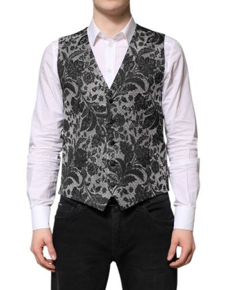 Dolce & Gabbana Black Gray Brocade Formal Men Waistcoat Vest And Clothing