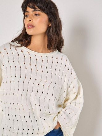 Apricot Rundhalspullover Pointelle Pullover mit Glocken&auml;rmeln