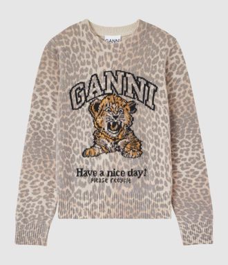 Ganni Pull Graphic Wool Tiger Almond Milk