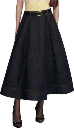 Self Portrait Femme, Jupes, Bleu, Taille: 38 FR Flared Midi Skirt