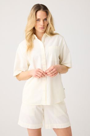 Knowledge Cotton Apparel Damen vegan Hemd Locker Seersucker Kurzarm Reiher Wei&Atilde;Y