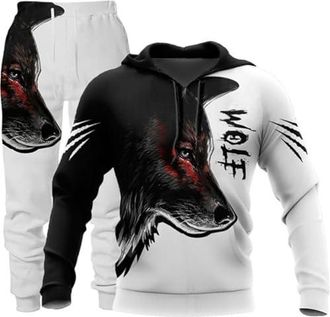 Generic Ensemble de surv&ecirc;tement 3D avec imprim&eacute; loup et tigre pour homme, jogging pour le gym, veste avec poches, v&ecirc;tements de sport d&eacute;contract&eacute;s pour hommes,