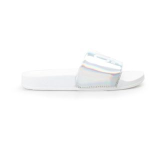 Colmar Femme, Chaussures, Blanc, Taille: 38 EU Sandales Tongs à Enfiler avec Logo Imprimé et Éclat Métallisé