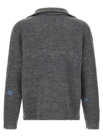 Maison Margiela Ribbed Wool-Linen with Mending Details Sweater - gray