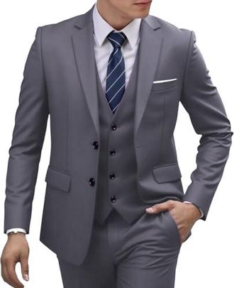 Generic Ensemble 2 pi&egrave;ces pour homme - Coupe ajust&eacute;e - &Eacute;l&eacute;gant costume de mariage daffaires formel - Smoking simple boutonnage - Blazer et pantalon, gris, XXL