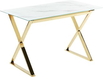 Beliani Esstisch temperiertem Glas mit glänzender Platte Marmor Effekt Golde Beine Attica