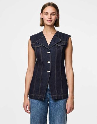Pieces Top style gilet de tailleur - Indigo-Bleu