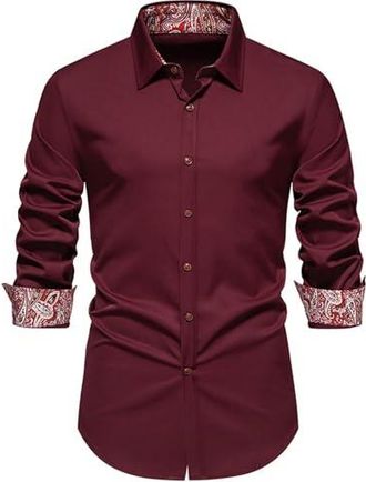 Generic Chemise d&eacute;contract&eacute;e &agrave; manches longues pour homme, rouge, XXL