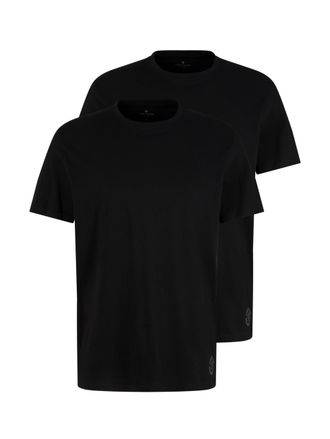 Tom Tailor Herren Crewneck T-Shirt im Doppelpack, 29999 - Black, S