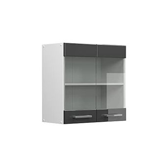 Vicco Armoire Suspendue Universelle R-Line, Anthracite Haute Brillance/Blanc, 60 cm avec Portes vitr&eacute;es