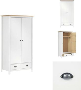 vidaXL Kleiderschrank mit 2 T&uuml;ren Hill Wei&szlig; 89x50x170 cm Kiefernholz - Holzschrank - Kleiderschrank - Schlafzimmerm&ouml;bel - Wei&szlig;er Kleiderschrank - Moderner