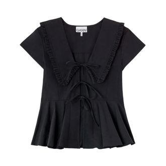 Ganni R&uuml;schen-Oberteil mit Bindeband - - Blouses & Shirts - Damen - Schwarzk - XS