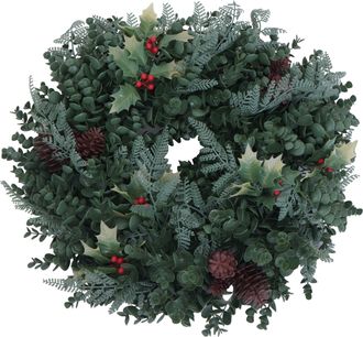 Mendler K&uuml;nstlicher Kranz HWC-O98, T&uuml;rkranz Tischkranz, Deko k&uuml;nstlich &Oslash; 45cm - gr&uuml;n mit roten Beeren