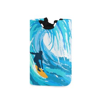 Mnsruu Kunst Niedlich Aquarell Meer Surfen W&auml;schekorb mit Griff Gro&szlig;er Faltbarer W&auml;schesammler W&auml;schesack Oxford-Stoff Langlebig Laundry baskets f&uuml;r Kleidung