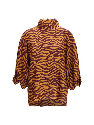Kristina Ti Tiger-Print Silk Blend Blouse - Orange