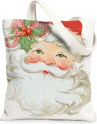 Generic Sacs fourre-tout en toile de P&egrave;re No&euml;l - Illustration vintage - Sacs d&eacute;picerie r&eacute;utilisables, l&eacute;gers et lavables - Bandouli&egrave;re C, Blanc, 13x15 Inch