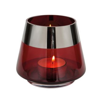 Fink rotes Teelichthalter Ø 15 cm aus Glas großes Windlicht mit silbernem Rand