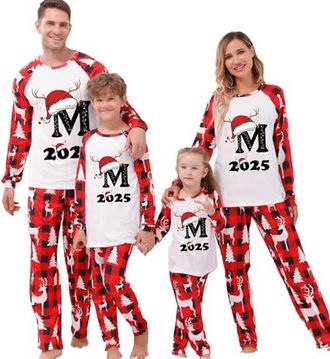 Generic Pyjama de Noël Famille, Ensemble Pyjama Noel Famille Arbre de Noël 26 Lettres Impirmé Pajamas de Familles Set Rouge Arbre de Noël Nouvelle Année Commé