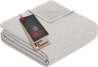 Ibena Charlotte Bio Strickdecke 140x200 cm - 100% Baumwolle, Made in Germany, Baumwolldecke mit Struktur hellgrau
