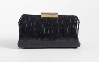 Valentino Glace Crossbody-Clutch in Schwarz mit Kroko-Print