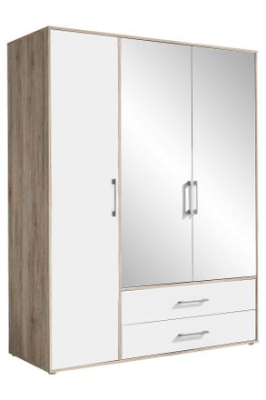 Boxxx Kleiderschrank, Wei&szlig;, Alu, Eiche San Remo, Holzwerkstoff, 4 F&auml;cher, 2 Schubladen, 155x195x60 cm, in verschiedenen Gr&ouml;&szlig;en erh&auml;ltlich, Schlafzimmer, Kle