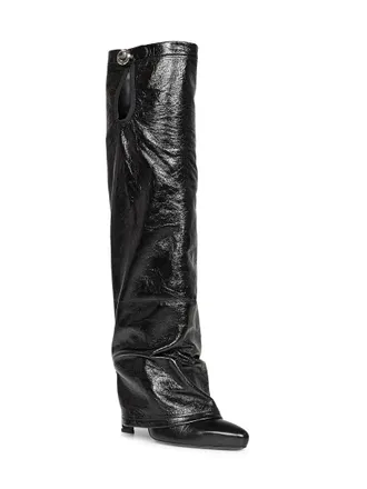 The Attico Womens High Boots Leon Crackled Leather Black Calf