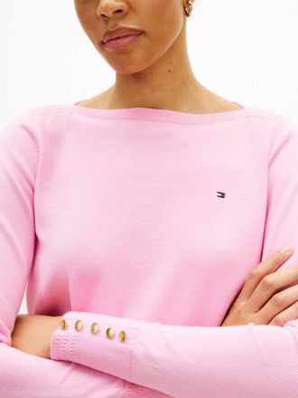 Tommy Hilfiger Strickpullover CO JERSEY STITCH BOAT-NECK SWEATER mit Tommy Hilfiger Logo-Flag am &Auml;rmel, Regular Fit