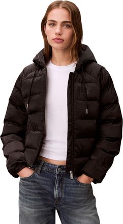 Calvin Klein Damen Satin Lightweight Short Logo Puf Lv047E509G Jacken, Black (Black), XL